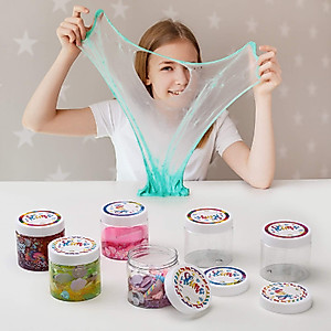 Habbi 24 Pack 6oz Slime Containers with Lids Plastic Jars Containers for Slime with White Water-Tight Lids and Stickers Mini Storage for DIY Slime Making, Candy, Beads, Art Crafts, Lotion