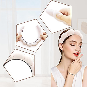 LIVETA 4 PCS Sponge Spa Headband for Women Washing Face,Makeup Headbands, Non Slip Puffy&Terry Cloth Fabric Hairband,Skincare Headbands for Girls Makeup, Thick Thin Headband for Makeup Removal(pink)