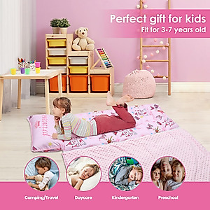 Kids Sleeping Bag Nap Mat with Removable Pillow and Blanket,Extra Thick Large 2 in 1 Slumber Bags for Boys Girls,Toddler Nap Mat for Preschool Daycare Travel Camping