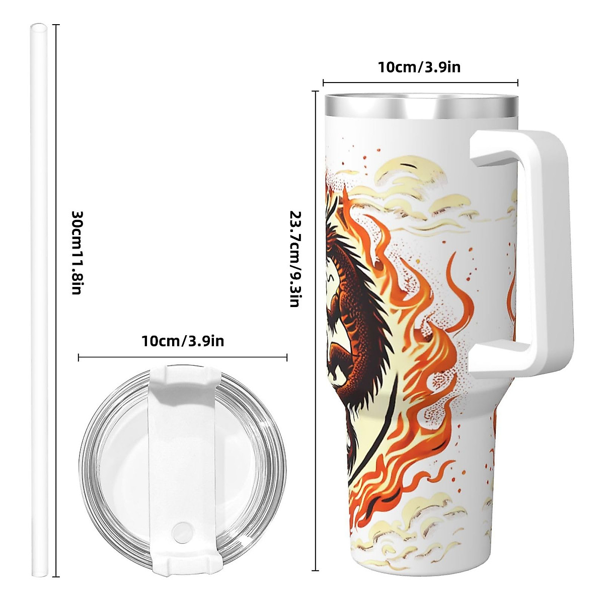 allgobee 40oz Stainless Steel Travel Mug With Handle,Yin Yang Chinese Dragon Insulated Coffee Tumbler With Lid And Straw