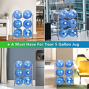Iococee 5 Gallon Water Bottle Holder, Water jug Holder Rack 3-Tier, Water Cooler Jug Rack for 6 Bottles, 5 Gallon Water Bottle Storage Rack Heavy Duty, with Floor Protection for Home, Office