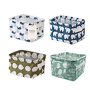 Rainbow-Lee Small Canvas Storage Bins, Mini Cute Foldable Fabric Storage Basket Box, Toy Organizer Hamper for Baby,Kids,Pets,Office, Makeup, Keys,Shelves,Desk,Liitle Items 4 Pack(Animal)