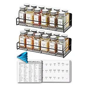 Neatsure 2 Pack Magnetic Spice Rack with 24 Spice Jars, 400 Spice Labels and Funnel, Alternative to Magnetic Spice Tins Containers, Refrigerator Fridge Shelf Organizer