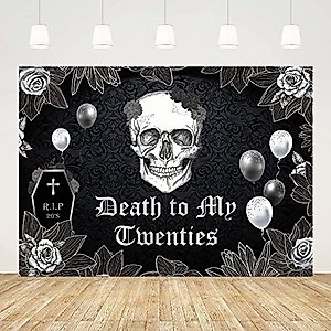 ABLIN 7x5ft Death to My Twenties Backdrop for Thirties Birthday Party Decorations RIP to My 20s Youth Gothic Skull Black Rose Balloons Photography Background Photo Props