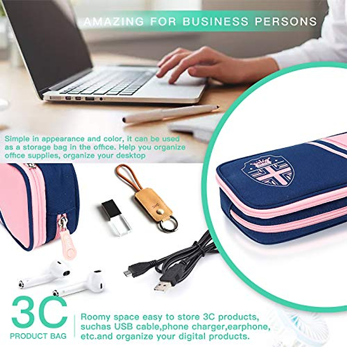 Large Capacity Pencil Case,Uhans Pencil Pouch with Double Zipper and 100% Polyester Sturdy Material,Pencil Box for Kids Can Be Multi Used in School and Office of Makeup Bag