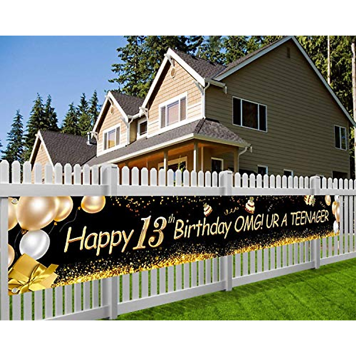 HOWAF Happy 13th Birthday Banner, Official Teenager Sign 13 Years Old Party Home Indoor Outdoor Decoration Teen Birthday Party Supplies Photo Prop Backdrop, 9X1.2 Feet