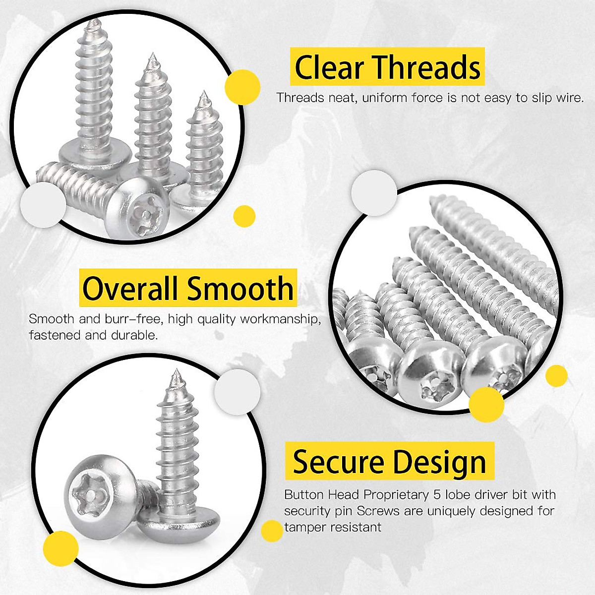 Hilitchi 210 Pcs #10 Stainless Steel Button Head Torx Sheet Metal Screws Silver Security Anti-Theft Tamper Proof Screws Assortment Kit with Screwdriver Bit T25 (#10 x 1/2" ~ #10 x 1-1/2")