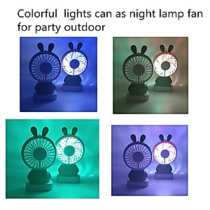 Alibuy Mini Handheld Table Fan USB Rechargeable Quiet Desk Fans,Battery Operated 2 Speeds with LED Colorful Lights for Hot Summer (Pink)