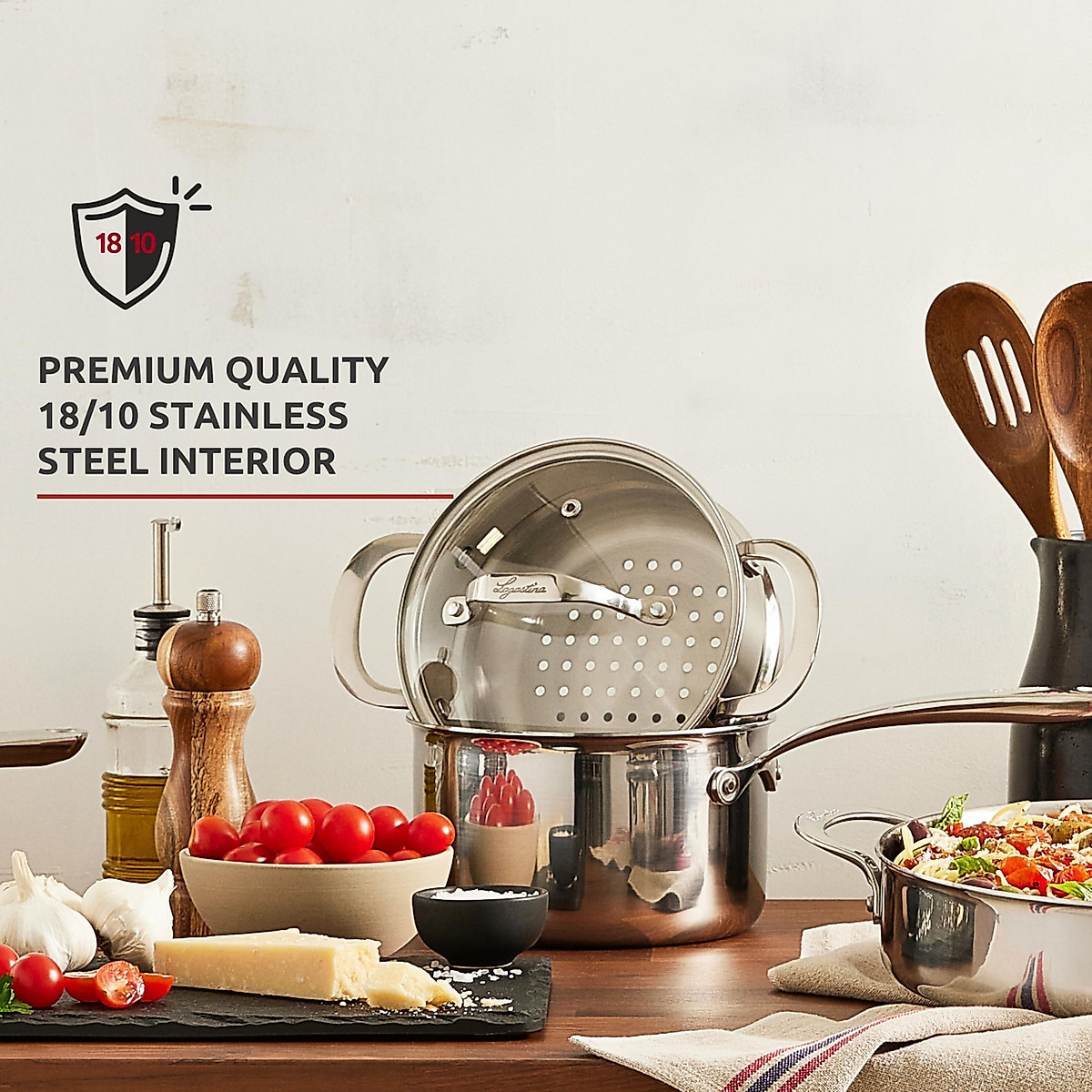 Lagostina 3 Ply Clad, 12-pc Cookware Set , Stainless Steel Pots and Pans, stay-cool cast stainless steel handles, tempered glass lids ,Induction safe, Oven Safe 500°F without the lids