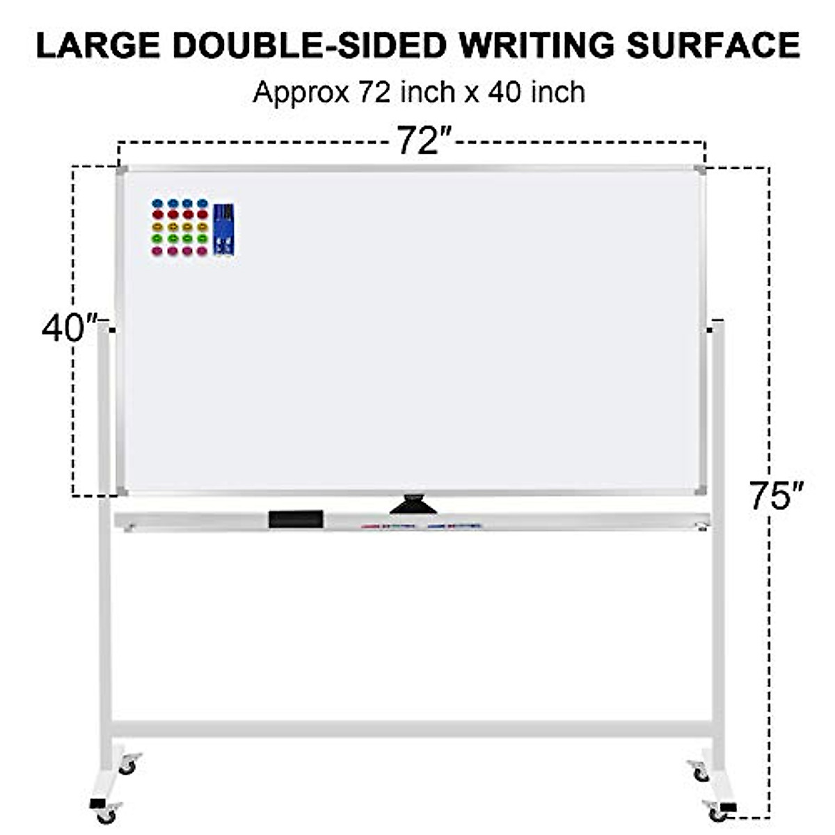 Mobile Whiteboard 72"x40" Magnetic Dry Erase White Boards on Wheels Double-Sided Large Whiteboard with Rolling Stand for Classrooms, Offices and Home