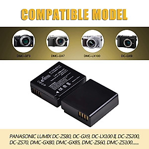 Pickle Power DMW-BLG10 DMW-BLG10PP DMW-BLE9 Battery and Charger for Panasonic Lumix DMC-GX7 DC-GX9 DMC-GX85 DMC-GF5 DMC-GF6 DMC-GF3 DC-ZS80 DMC-ZS60 DMC-LX100 DC-ZS200 DC-ZS70 DMC-GX80