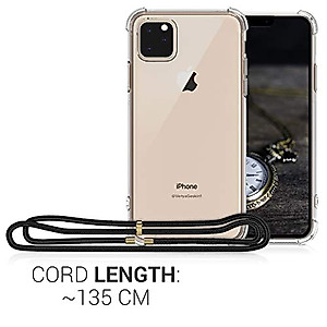kwmobile Crossbody Case Compatible with Apple iPhone 11 Pro Max Case - Clear TPU Phone Cover w/Lanyard Cord Strap - Transparent/Black