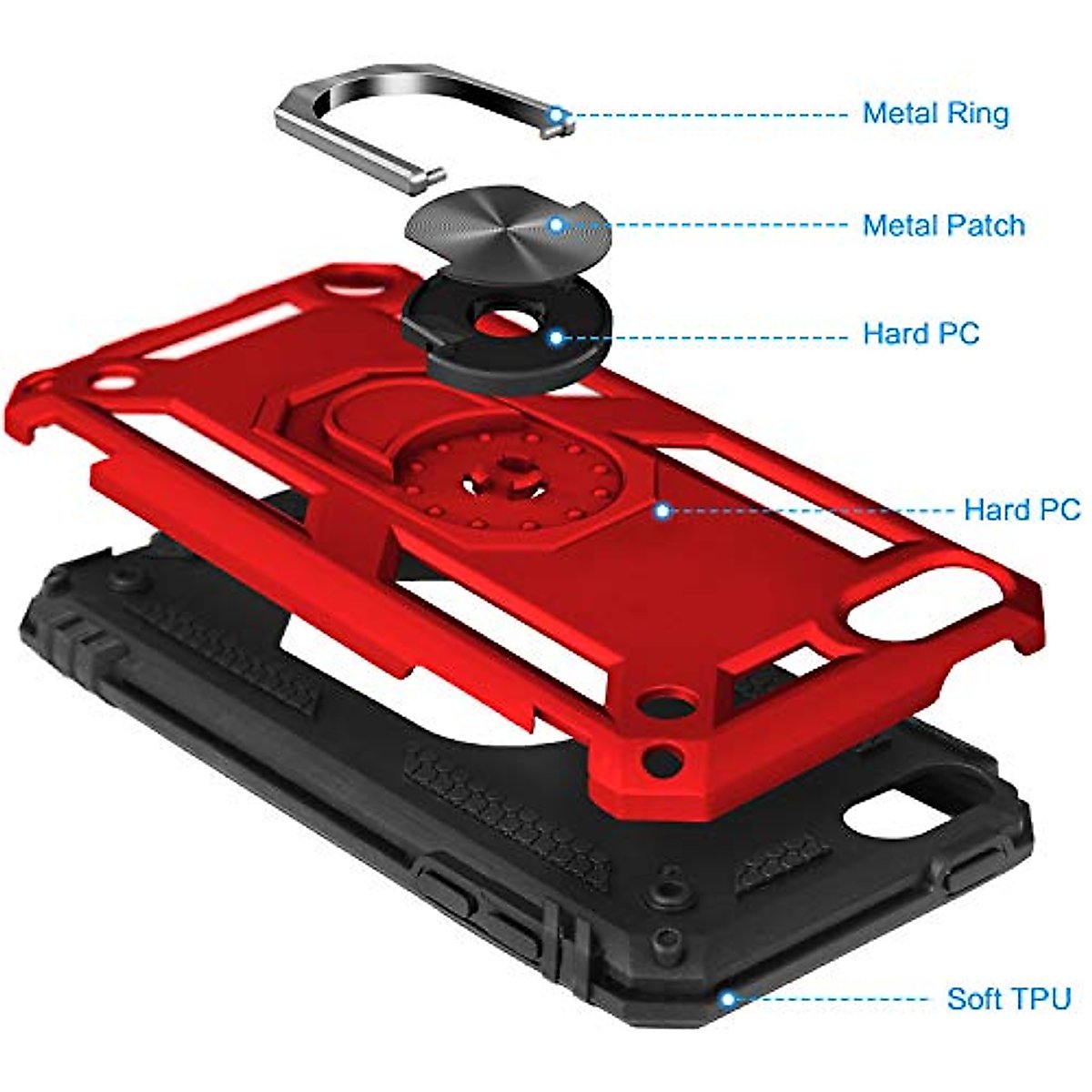 iPod Touch 7 Case, iPod Touch 6 Case with Car Mount,IDweel Hybrid Rugged Shockproof Protective Cover with Built-in Kickstand for iPod Touch 5 6 7th Generation, Red