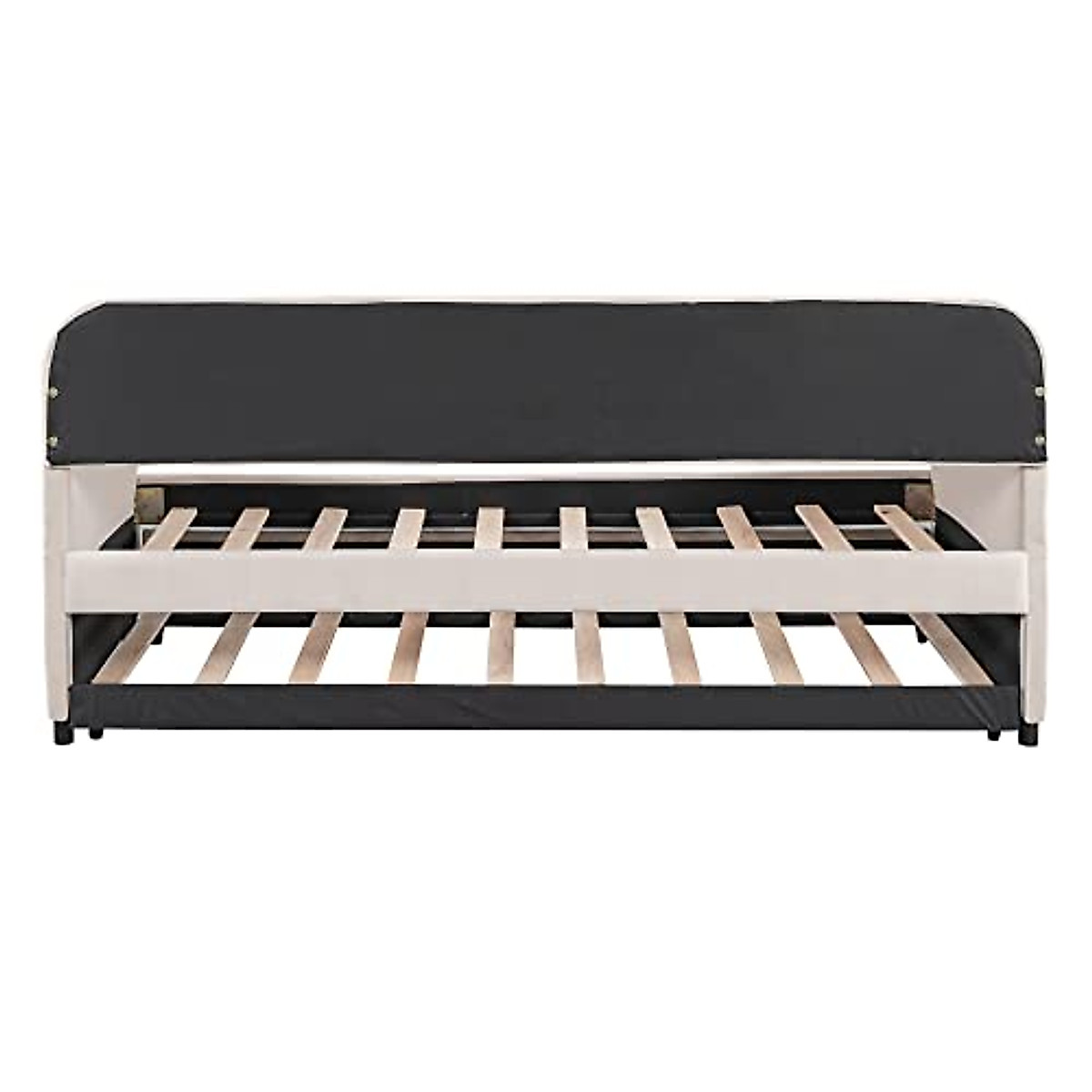 ERYE Twin Size Upholstered Daybed Sofa Bed with Trundle Bed and Wood Slat,Velvet Upholstery Twin Upholstered Bed for Boys and Girls,Beige Gray Light Blue