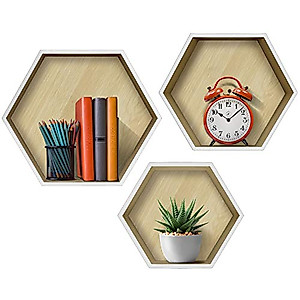 Sorbus® Floating Shelf Hexagon Set — Honeycomb Wall Mounted Shelves, Decorative Hanging Display for Collectibles, Photos Frames, Plants, and More (Set of 3 – White)