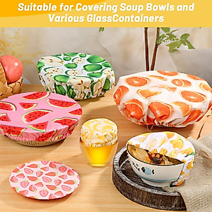 15 Pieces Reusable Bowl Covers in 6 Size, Sublaga Stretch Cloth Fabric Dish Cover Kitchen Storage Containers Lids for Fruits Food Leftover Dough Bread Proofing (Fruit Style)