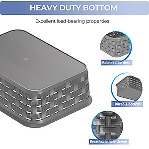 3 Pack Small Plastic Basket, Storage Bin Baskets for Organizing, Pantry Organizer Household Wicker Storage for Laundry Room, Bedrooms, Kitchens, Cabinets, Countertops, Dark Gray