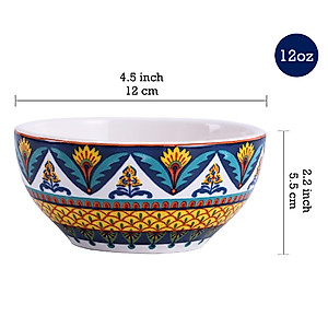 Bico Havana Dessert Bowls Set of 6, Ceramic, 12oz, for Ice Cream, Salad, Cereal, Dipping Sauce, Microwave & Dishwasher Safe