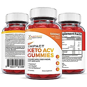Justified Laboratories (3 Pack) Impact Keto ACV Gummies 1000MG with Pomegranate Juice Beet Root B12 180 Gummys