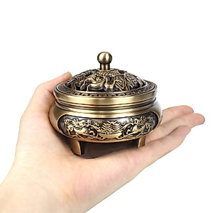 Wallfire Incense Burner Kirin Carved Pure Copper Sandalwood Three- Legged Stove Office Home Chinese Style Incense Burner with Lid