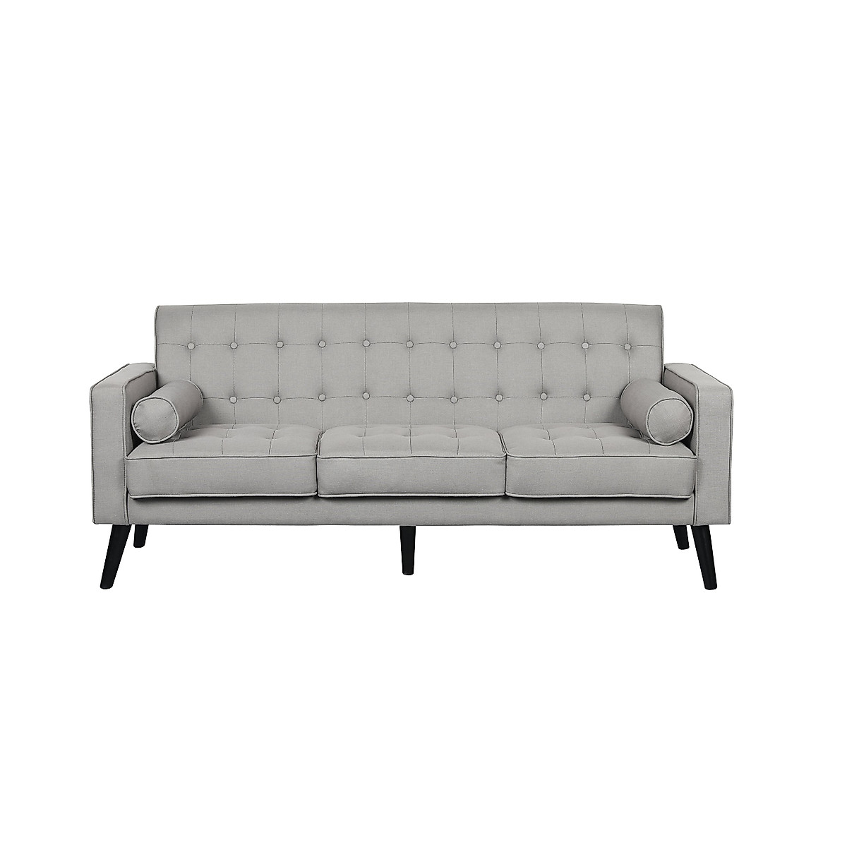 Container Furniture Direct S5302-L Valadez Linen Upholstered Tufted Mid-Century Modern Loveseat with Bolsters, Light Brown