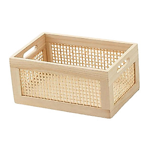 Gralara Rectangular Storage Basket, Rustic Wooden Box Sundries Book Organizer Multipurpose Wood Frame Storage Basket for Closets Bedroom Cabinets, Super Small
