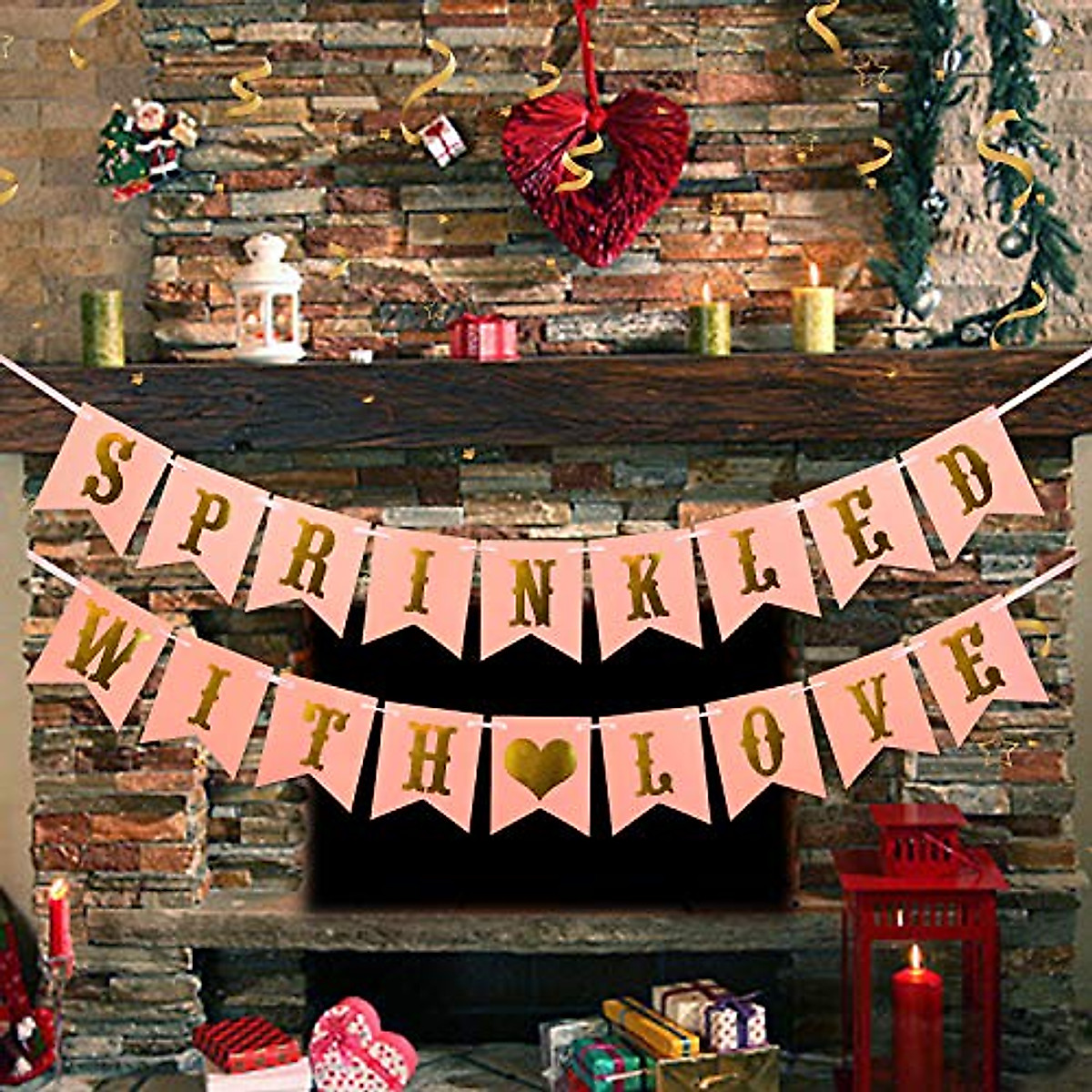 Sprinkled With Love Banner - Glitter Pink Baby Sprinkle Decorations - Girl Baby Shower Decorations Gender Reveal Party Supplies