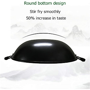 18 inch Cast Iron Wok, Chinese Style Wok, Traditional Hand Hammered Pot, with Cover and 2 Pot Ear, Does not Rust-41cm (41cm)
