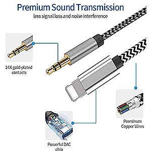 [Apple MFi Certified] AUX Cord for iPhone 13, Lightning to 3.5 mm Headphone Jack Adapter, 3.5mm to Lightning Adapter, Aux Adapter, Headphone Jack Adapter, Compatible for iPhone 12 11 XS XR X 7 7P 8 8P