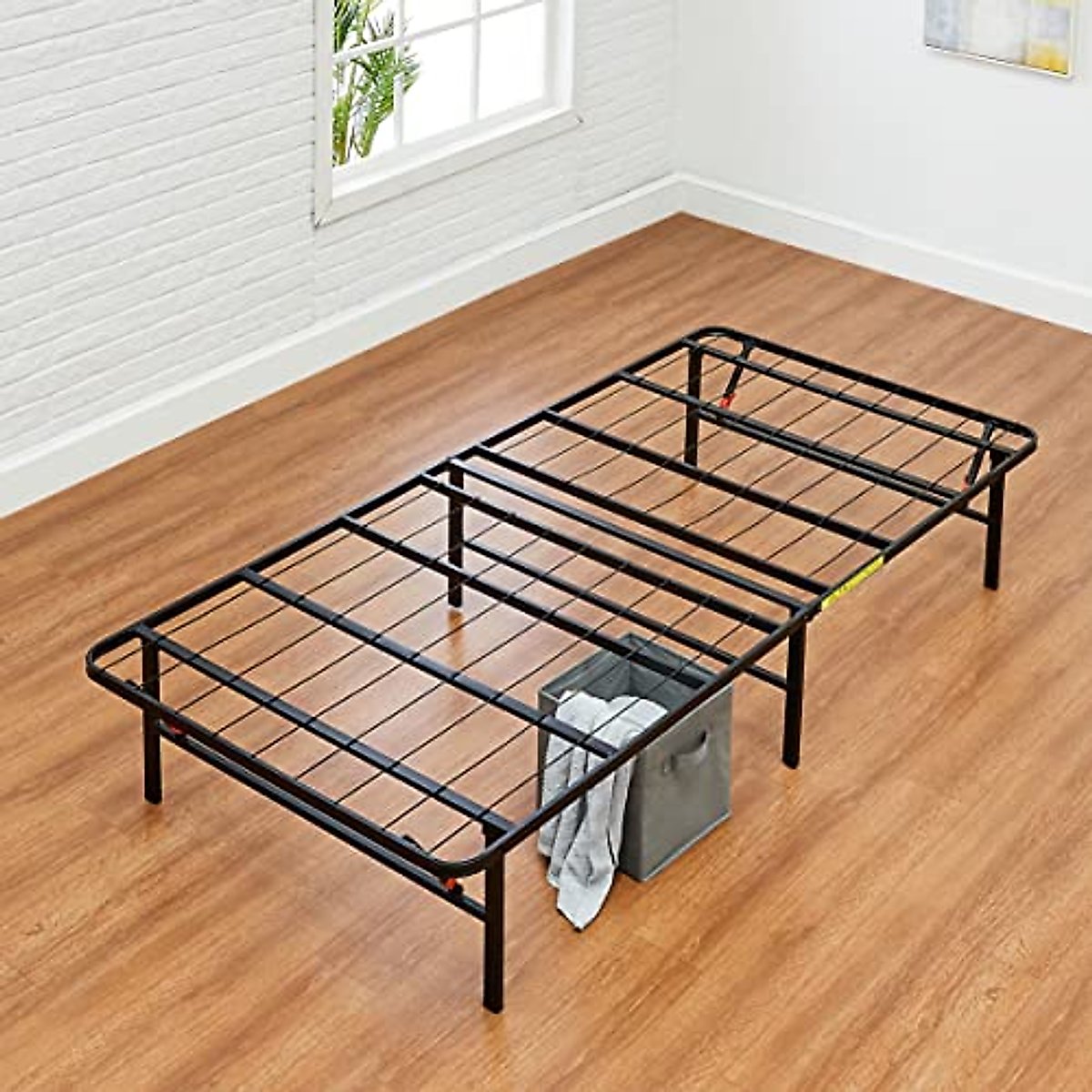 Amazon Basics Foldable Metal Platform Bed Frame with Tool Free Setup, 14 Inches High, Twin XL, Black
