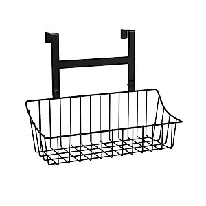 MaraFansie Grid Storage Basket, Over the Cabinet Door Organizer, Hanging Basket with Hook Over the Cabinet/Railing, Under Sink Kitchen Cabinet, Pantry, Bathroom, Small, Black, 1 Pack