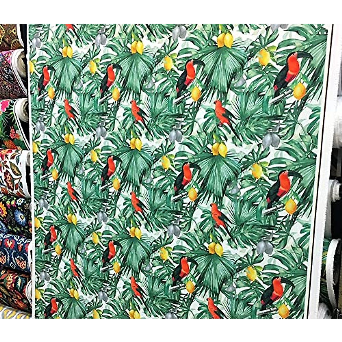 Tropical Toucan Birds,Lemons Floral Print Upholstery Fabric(200x140cm)-HDTF-0642-200