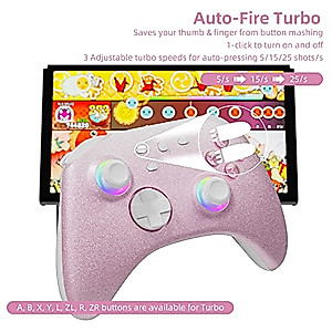 Gradient Pink Wireless Switch Controller Compatible with Nintendo Switch/OLED/Lite Steam Deck, Mytrix Pro Controller with Turbo, Motion, Vibration, Wake-Up, Headphone Jack and Dynamic Joystick RGB Lighting