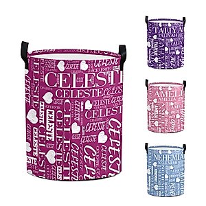 Personalized Laundry Basket Custom Word Art Names Laundry Hamper Collapsible Durable Toys Organizer Storage Bedroom Decor for Boys Girls Adults (Monogrammed 02)