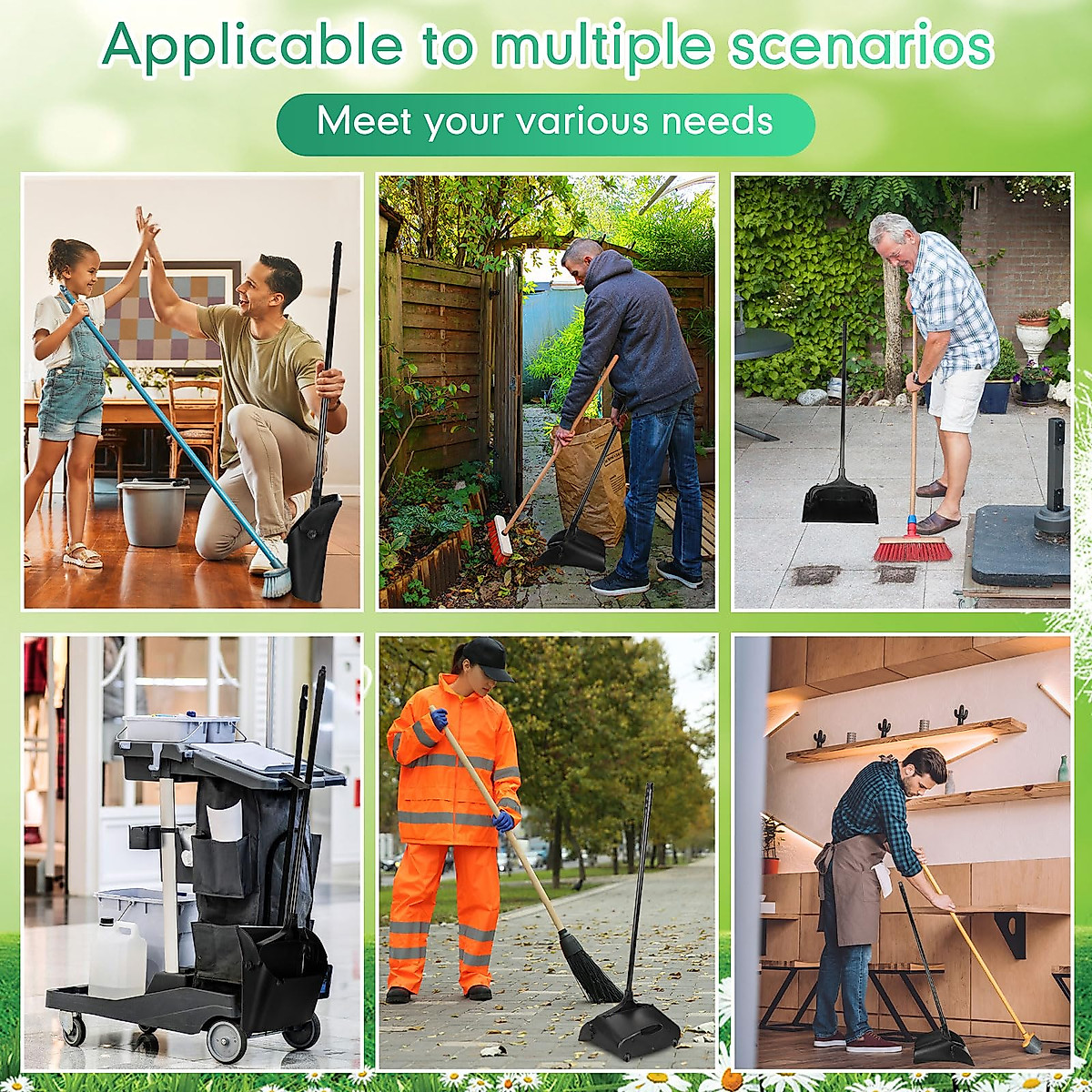 Maxcheck 12 Pcs 37 Inch Lobby Dust Pan Bulk Upright Lobby Dust Pan Plastic Commercial Dustpan with Long Handle Upright Standing Dustpan Heavy Duty for Lobby Office Home Indoor Outdoor Use (Black)