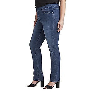 JAG Jeans Women's Plus Size Peri Mid Rise Straight Leg Pull-on Jeans, Anchor Blue AU315, 16 Plus
