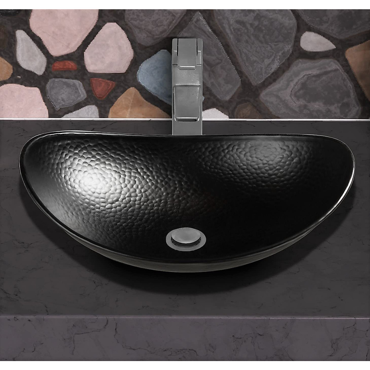 Monarch Abode 19186 Hand Hammered Matte Black Harbor Vessel Bathroom Sink (19 inches)