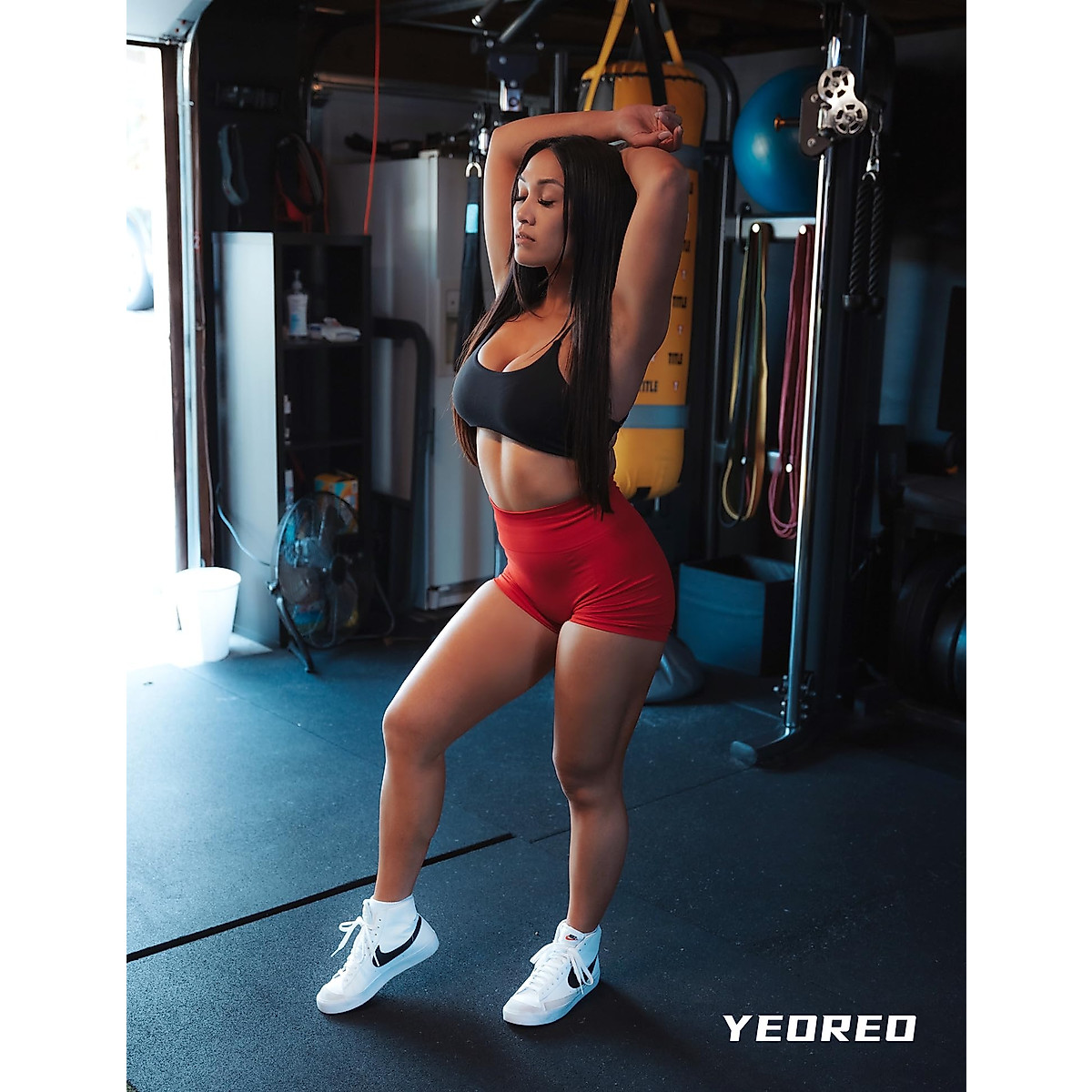 YEOREO Women Intensify Athletic Shorts Seamless Scrunch Workout Shorts High Waisted Active Gym Yoga Shorts Formula Red XS