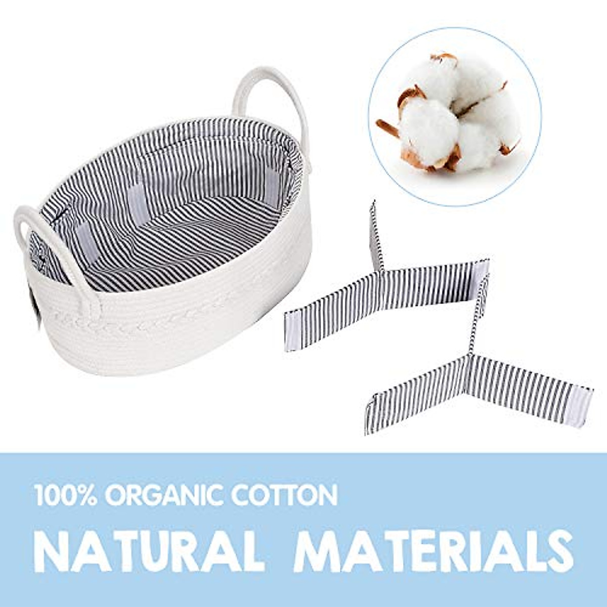 Extra Large Baby Diaper Caddy Organizer 16.5"X11"X6.5" Woven Cotton Rope Baby Shower Basket [8 Pockets+5 compartments]Nursery Storage Bin Portable Car Travel Tote Bag Newborn Registry Boy Girl