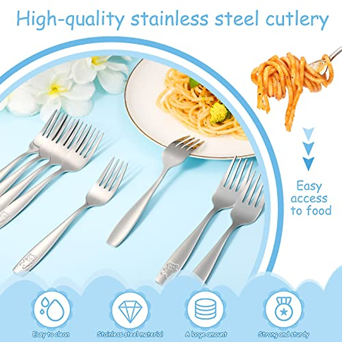 9 Pieces Toddler Forks Kids Forks, Kids Silverware Stainless Steel Childrens Safe Flatware Metal Baby Utensils Set Small Forks for Self Feeding, Dishwasher Safe