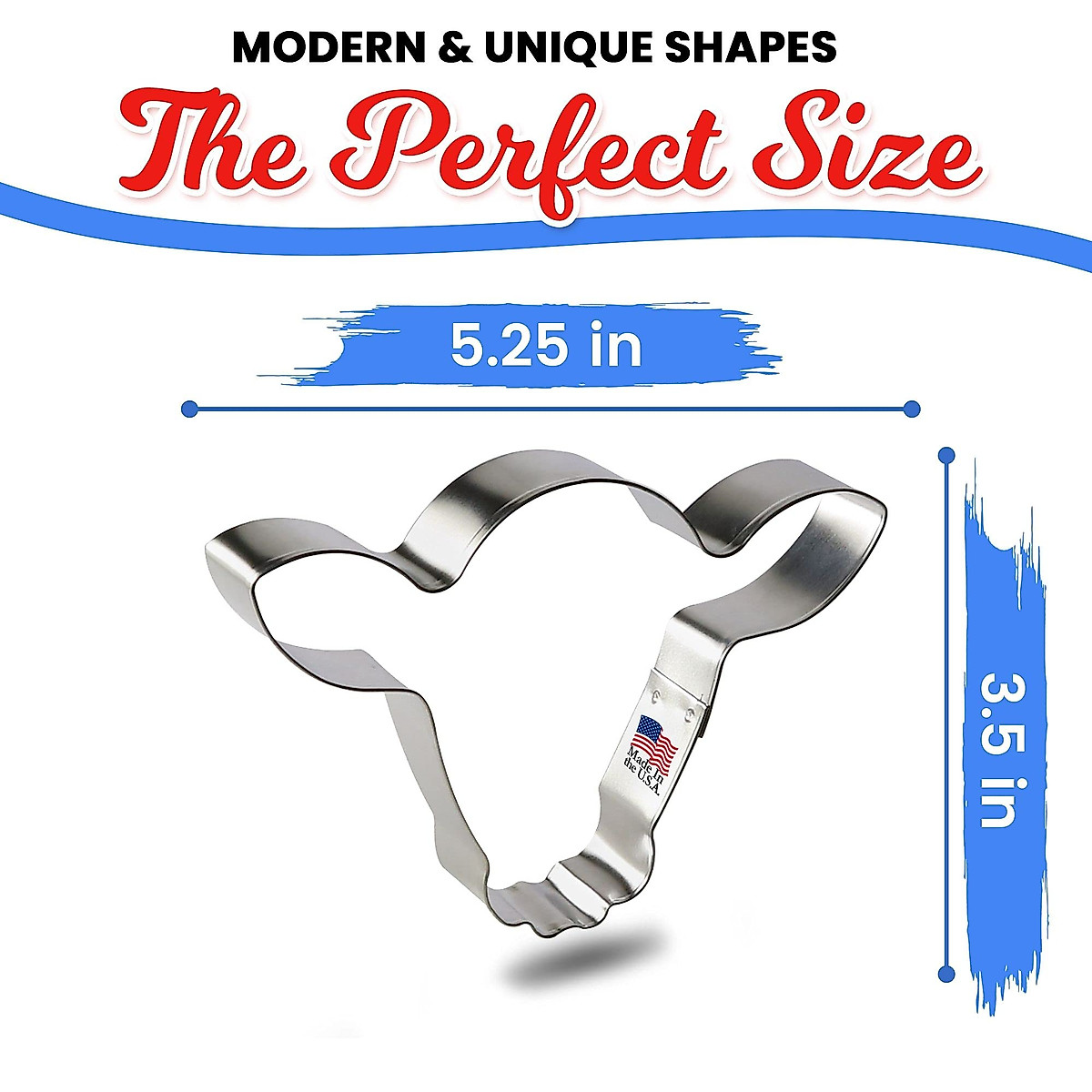 Steer Head Cookie Cutter – Made in the USA – Foose Cookie Cutters Tin Plated Steel – Steer Head Cookie Mold (5.25 Inch)