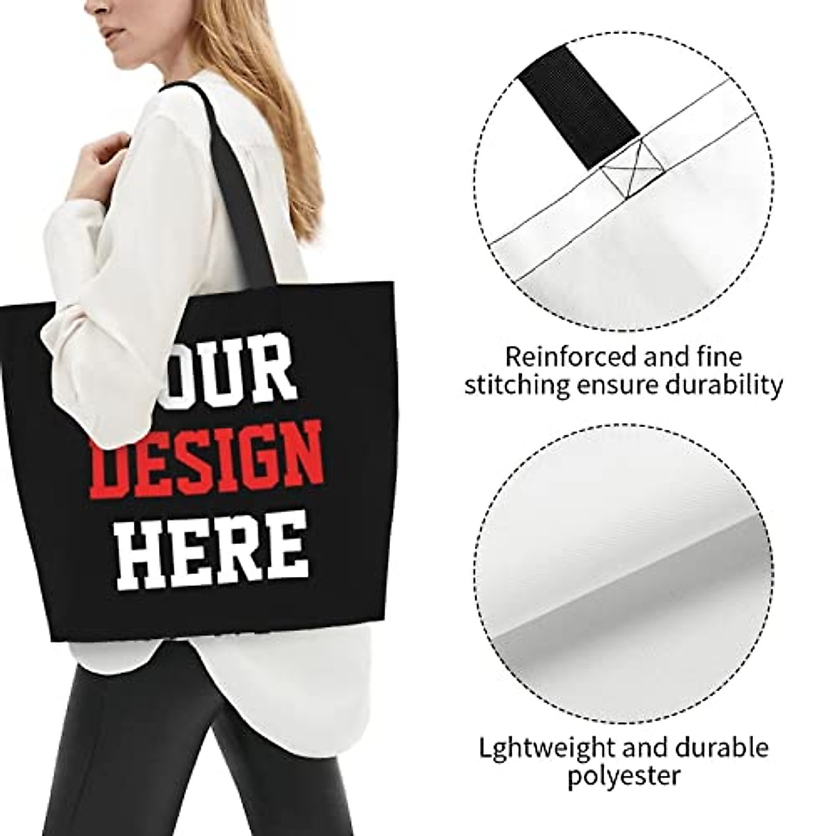 Custom Tote Bags With You Team Logo Text Picture Custom Bags With Logo Travel Business Shopping Women Teacher Black Personalized Shoulder Bag