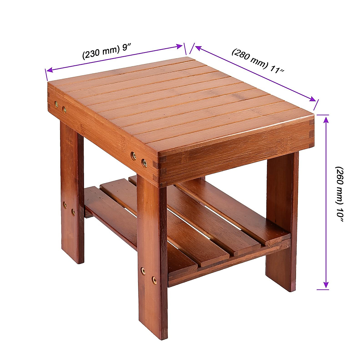 JOIKIT 2 Pack 11 x 9 x 10 Inches Bamboo Step Stool, Bamboo Small Stool with Storage Shelf, Kids Wooden Foot Step Stool Bathroom Bench for Kitchen, Bedroom, Bathroom, Hallway