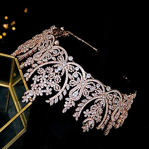 Aoligrace Rose Gold Wedding Crowns for Bride Large Cubic Zirconia Sweet 16 Tiaras for Women Gift for Birthday Pageant Party