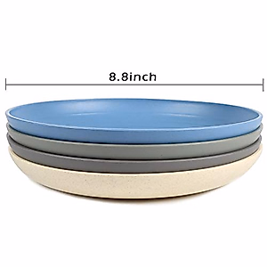 shopwithgreen Wheat Straw Reusable Dinner Plates, Camping Outdoor Plates Sets, for Kitchen, Dorm Room, Microwave Dishwasher Safe, Unbreakable and Lightweight, 8.8 Inch, 4 PCS