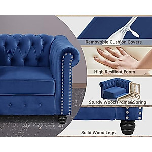 Morden Fort Classic Chesterfield Loveseat Set 60'', Tufted Loveseat Sofa Set with Solid Wood Legs Thick Cushion, Pet-Friendly 2-Seater Sofa Couch for Living Room Bedroom Apartment - Velvet Blue