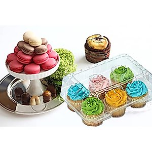Cupcake Boxes 6 Count - MADE IN USA - Stylish Clear Plastic Cupcake Containers for Displaying & Transporting- Durable Cupcake Holders with 4" High Dome for High Toppings- Each Cup Cake Box Holds 6 Cupcakes- 12 Pack