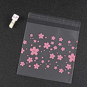 NF Orange 200 Pieces Self Adhesive Cookie Bags Candy Bags Party Favor Bags Treat Bags gift bag (Cherry blossoms)