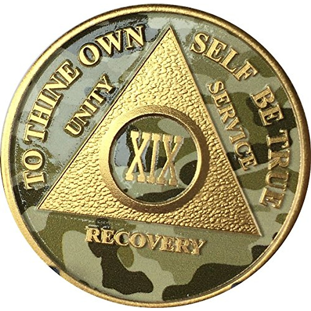 19 Year AA Medallion Camo Gold Plated Anniversary Chip Camouflage Color