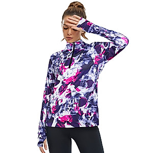 Tanst Sky SPF Shirts for Women Long Sleeve, Quarter Zip Pullover Yoga Jackets Fashion Ladies Workout Athletic Tops Running Hiking Activewear Tie Dye X-Large